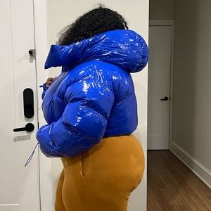 Jackets & Coats | Plus Blue High Shine Space Hood Cropped Puffer Coat ...